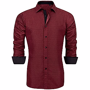 J.VER Men's Casual Long Sleeve Dress Shirt Print Business Button Down Shirts Burgundy 3X-Large