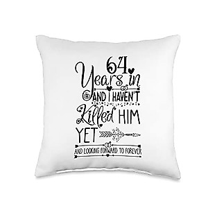 64th Wedding Anniversary Women Outfits Shop 64th Wedding Anniversary for Her & Wife 64 Years of Marriage Throw Pillow, 16x16, Multicolor