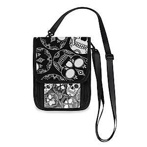 Vintage Sugar Skulls Crossbody Cell Phone Bag for Women, Mini Shoulder Crossbody Bag Travel Pouch Wallet Card Hold Purse