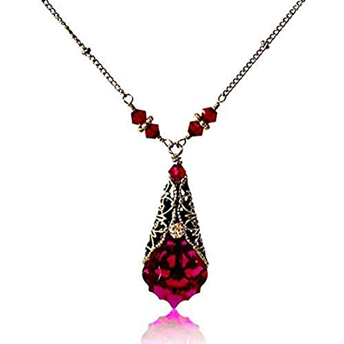 HisJewelsCreations Baroque Crystal Filigree Pendant Necklace (Berry Tone)