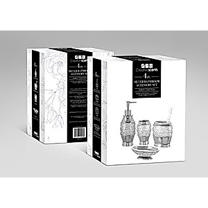 Creative Scents Decorative Bathroom Accessories Set Brushed Silver - 4 Piece Bathroom Set Includes: Soap Dispenser, Toothbrush Holder, Soap Dish and Tumbler, in Beautiful Gift Box (Dublin)