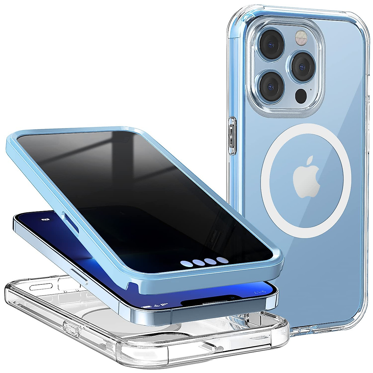 Neeliup Privacy Case for iPhone 13 Pro Max[100% Screen Sensitivity][with Anti Peep Screen Protector][Full Body Protection] Magnetic Case for iPhone 13 Pro Max Sierra Blue
