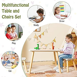 Costzon Kids Table and Chair Set, 3 Pieces Wooden Activity Play Table & 2 Cute Rabbit, Solid Wood Legs, Space-Saving Toddler Furniture for Preschool, Nursery, Children Playroom & Kindergarten (White)