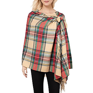 Achillea Long & Wide Scottish Tartan Plaid Large Cashmere Feel Blanket Scarf Check Shawl Wrap 80" x 29" (Khaki Tartan)