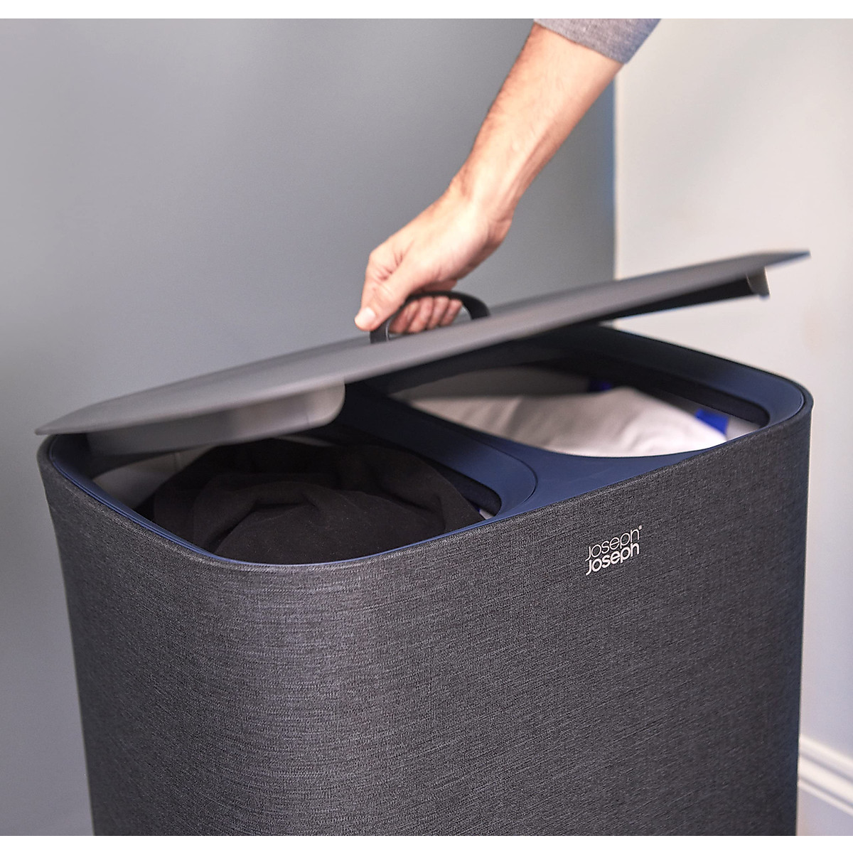 Joseph Joseph Tota 90-litre Laundry Hamper Separation Basket with Lid - Black & Folding Space-Saving, Compact Table-top Ironing Board