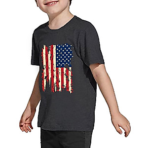 Toddler Girls Boys American Flag T-Shirt Patriotic Shirt USA Flag Stars Stripes Print Tee Tops (Dark Grey,130)