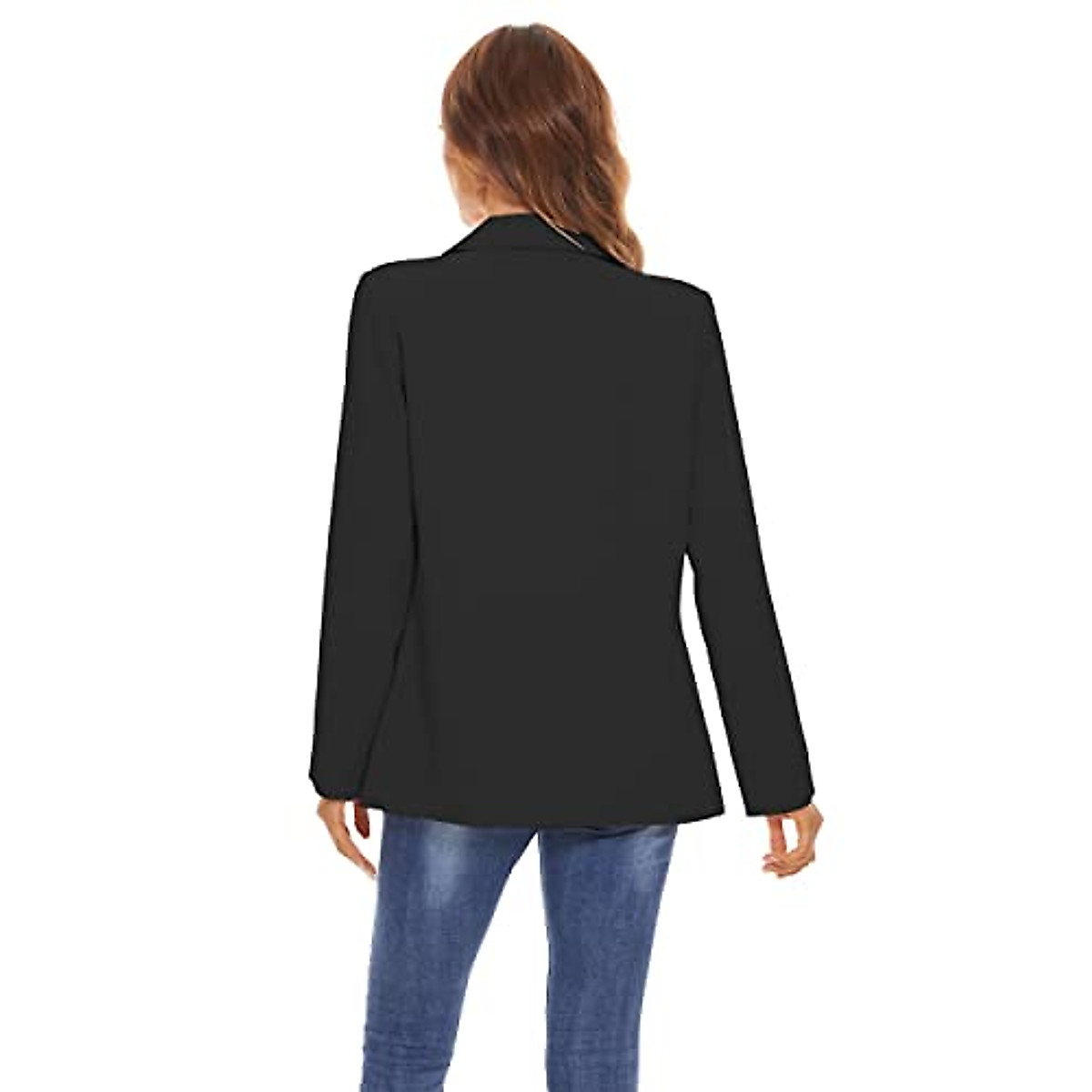 Women's Casual Blazers Long Sleeve Open Front Lapel Collar Work Office Blazers Jacket with Pockets Black