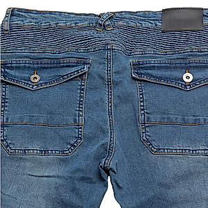 Motorcycle Riding Jeans Armor Racing Cycling Pants with 4 Knee Hip Protective Pads (XL=34, Blue)