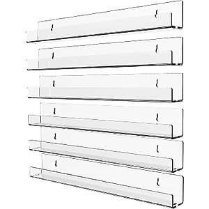 Cq acrylic Invisible Clear Floating Bookshelf - 15" Hanging Wall Mounted Display Shelf for Kids Room, Modern U Shaped Ledge for Books,Picture,Toys, Vinyl Records Wall Display Shelf,Pack of 6