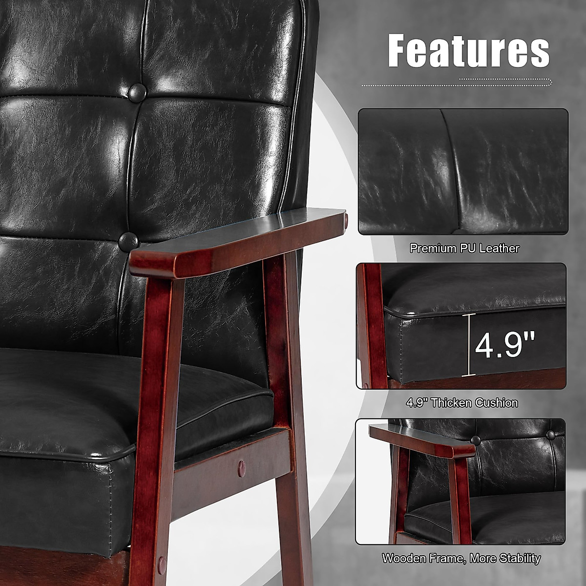 Okeysen Accent Chairs Set of 2, Mid Century Modern Accent Chair, Retro Wood and Leather Armchairs Side Chair, Lounge Reading Comfy Arm Chair for Living Room, Bedroom, Office