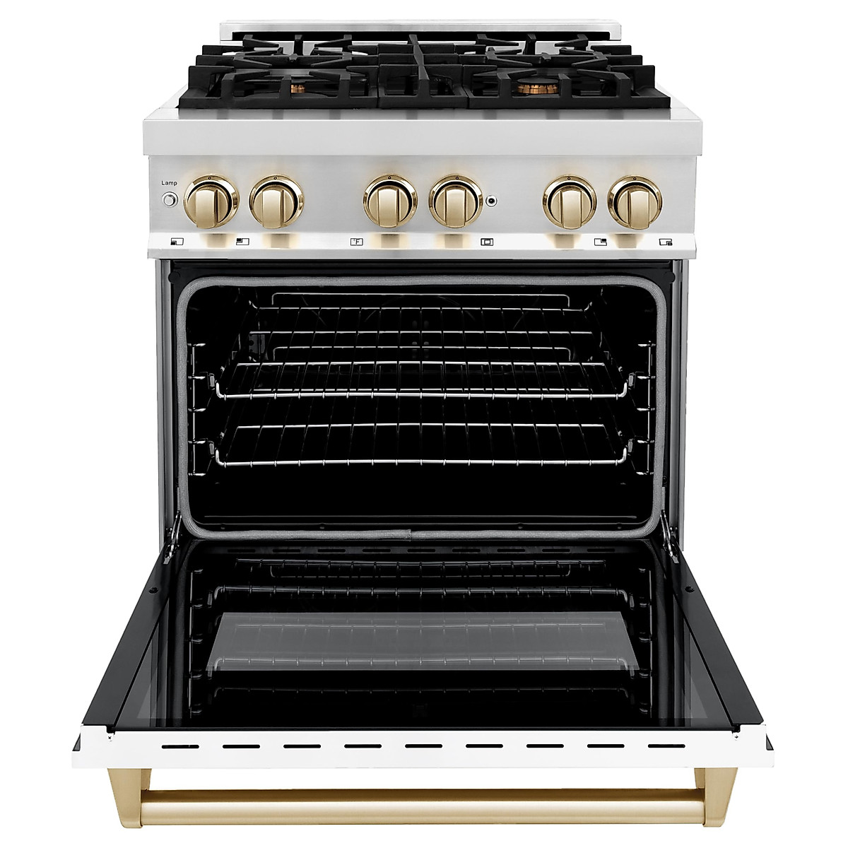 ZLINE Autograph 30" Legacy Dual Fuel Range w/ 4 Burners & White & Gold Accents (RAZ-WM-30-G)