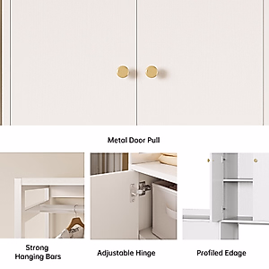 LIKIMIO Wardrobe Closet, White Cabinet with Shelves, Large Armoire Clothing Storage with Hanging Rod for Bedroom, Living/Laundry Room