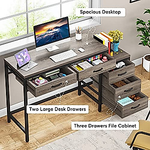 LITTLE TREE Home Office Computer Desk with Drawers, Grey