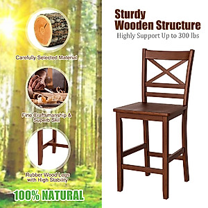 COSTWAY Bar Stools Set of 4, 25'' Antique Kitchen Counter Height Chairs with Wooden X-shaped Backrest & Rubber Wood Legs, Suitable for Home, Cafe Store, Restaurant (4)