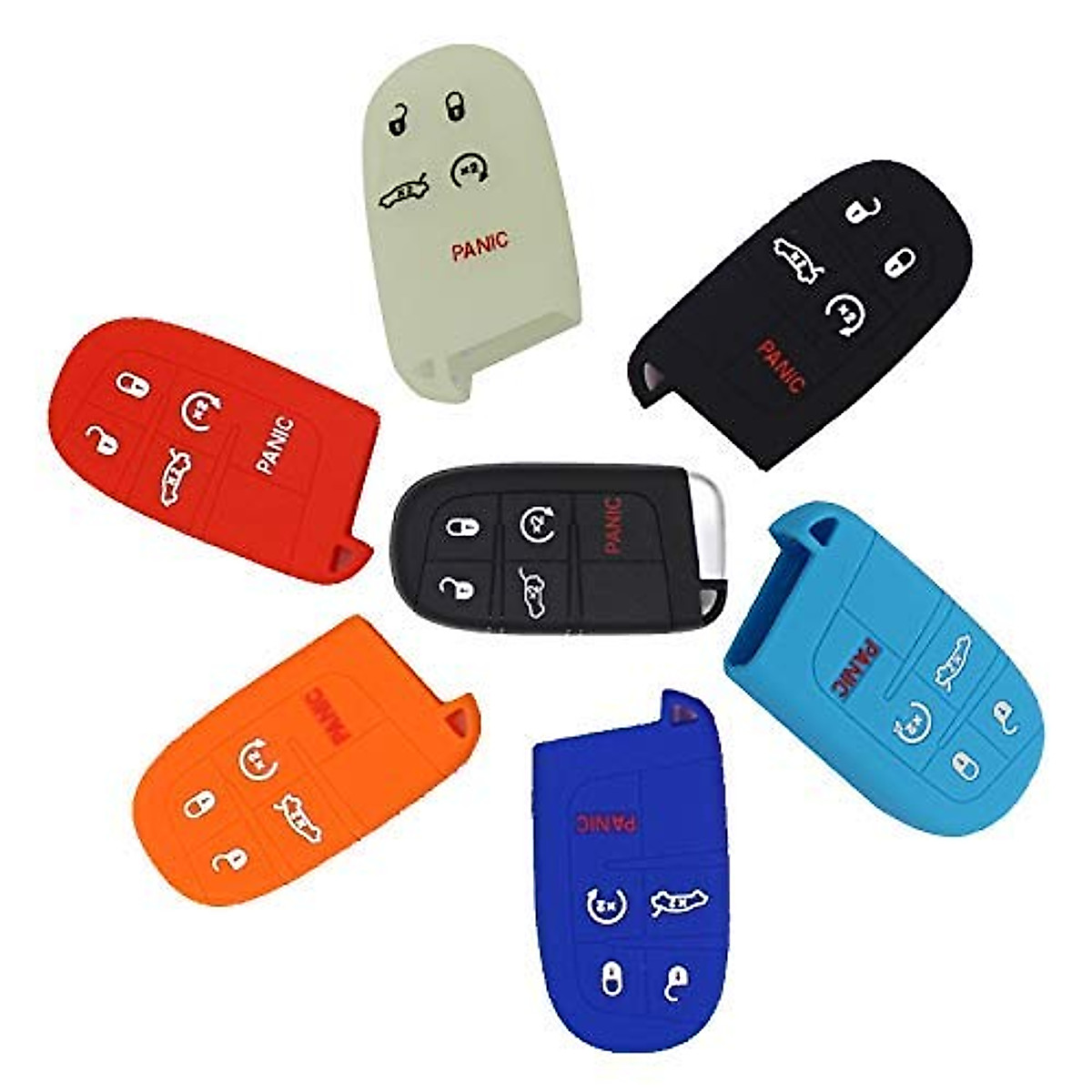 BTSMONE Silicone 5 Buttons Smart Key Fob Remote Cover Case Keyless Entry Protector Bag for Jeep Grand Cherokee Dodge Challenger Charger Dart Durango Journey Chrysler 300 Orange