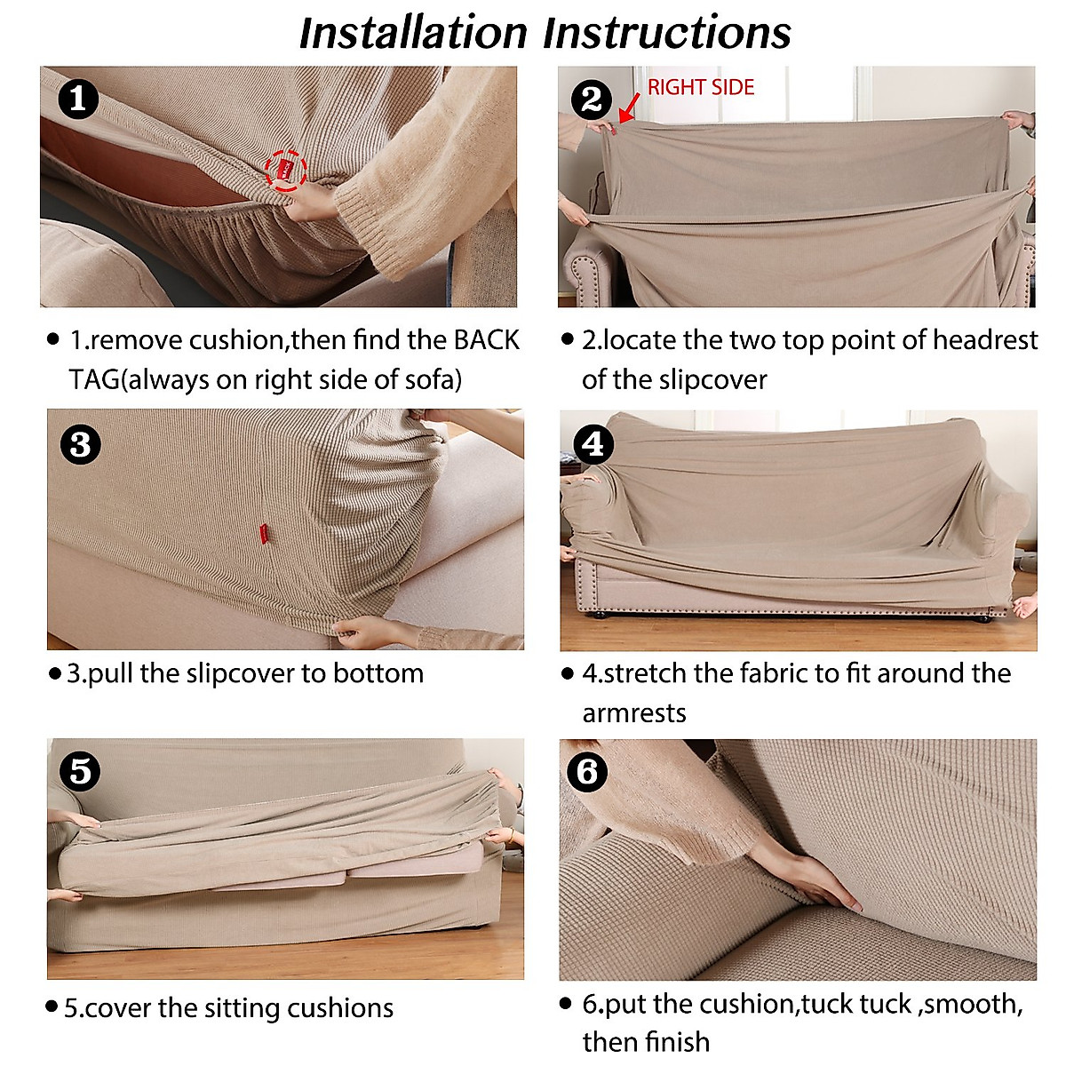 Turquoize Stretch Sofa Slipcover 2 Pieces Sofa Cover Couch Cover for 2 Cushion Couch Washable Furniture Protector Covers with Elastic Bottom Feature Thick Jacquard Fabric (Loveseat, Sand)