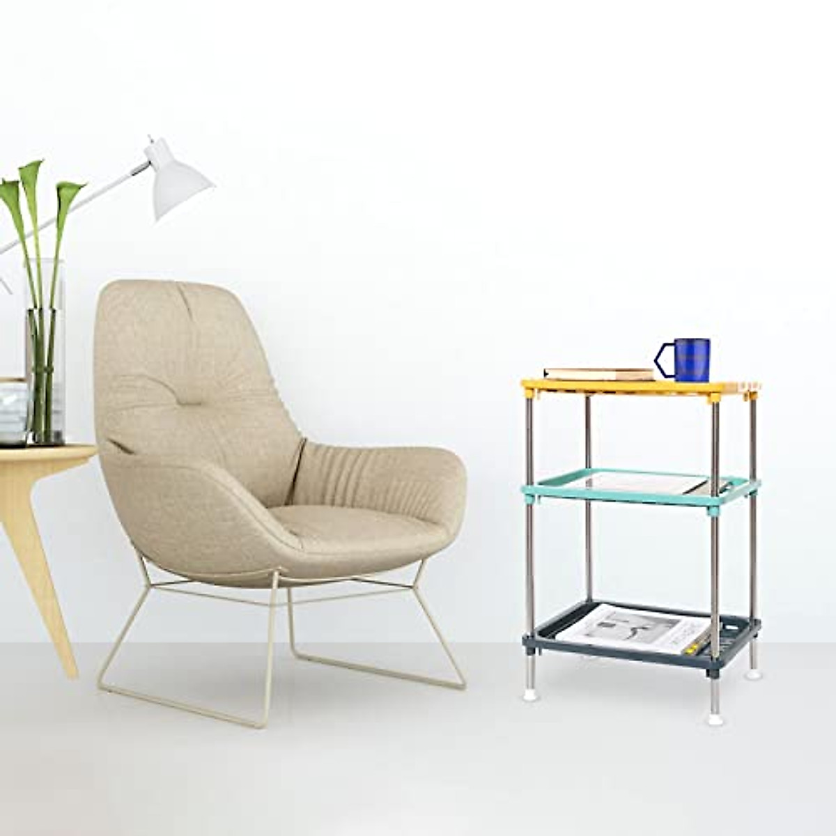 ruishetop Multicolor Plastic Storage Rack Easy Assembly Space Saving for Kitchen Laundry Room Bathroom (3-Tier)