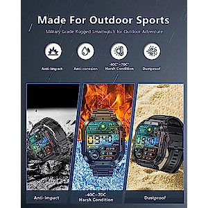 PODOEIL Military Smart Watch for Men with Bluetooth Calling, 100+ Sports Modes Activity Tracker Watch for iPhone Samsung Android, 1.96" HD Smartwatch with Health Monitor Sleep Monitor (Space Grey)