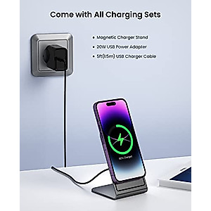 DSUSMA 15W Magnetic Wireless Charger Compatible with MagSafe Charger/iPhone 14/14 Pro/14 Plus/14 Pro Max/iPhone 13/13 Pro/13 Pro Max/iPhone 12 Series, with 20W Power Charger+5ft Charger Cable(Black)