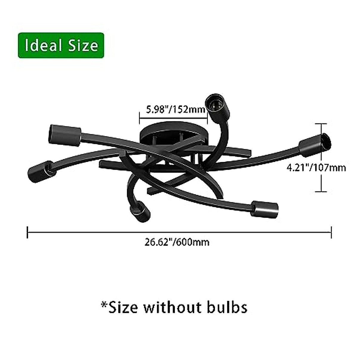 OUKAARY Industrial 6-Lights Semi Flush Mount Ceiling Light Fixture,Retro Black Metal Modern Sputnik Chandelier Ceiling Lamp, Mid Century Ceiling Lights with E26 Bulb Base for Farmhouse Kitchen,Room