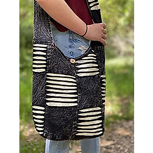 Black and White Razor Cut Patchwork Unique Crossbody Shoulder Boho Hippie Handbag Purse Large