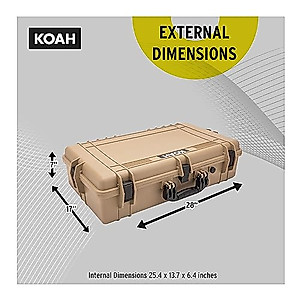 Koah Weatherproof Hard Case with Customizable Foam (28.3" x 16.9" x 7.0" Inch Outer, 25.4" x 13.7" x 6.4" Inner) - Tan