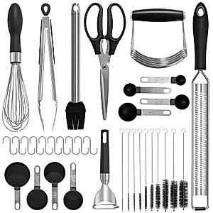 18/8 stainless steel kitchen utensils set, kitchen gadgets cooking tools, kitchen baking and pastry tool set, scissors,Peeler,Zester,Kitchen Tongs,Whisk,Measuring Spoons,Dough Blender,Pastry Brush