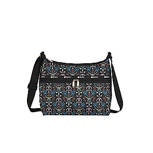LeSportsac Cloistered Jewels Large Hobo Crossbody Bag, Style 3710/Color E469, Mosaic Art Tiles Designed in Colorful Crest & Flower Motifs, Vibrant Jewel Tones: Ruby, Azure, Emerald