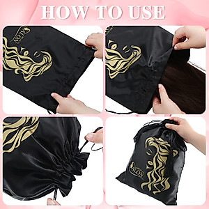 Riakrum 6 Pieces Satin Wig Bags Silky Storage Bag with Drawstring Satin Pouch for Hair Storage Pouch with Tassel for Wigs Bundles Tools Hair Extensions Travel Use