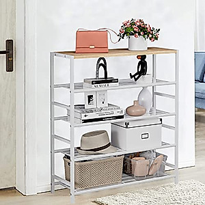 SUOERNUO Shoe Rack 5 Tier Storage Organizer Metal Shelves with MDF Top Board for Closet Entryway Bedroom Hallway Living Room (5-Tier White