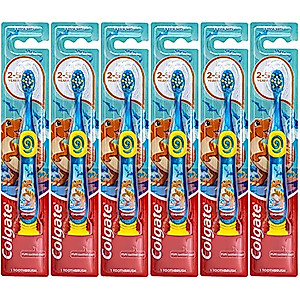 Colgate Dinosaur Toothbrush for Children with Suction Cup, Kids 2-5 Years Old, Extra Soft - Pack of 6