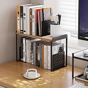 Mitus Shelf Organizer and Storage, Tiered Wood Cabinet Rack for The Kitchen Counter, Bathroom Counter, Pantry Cupboard, Office Desk Bookshelf, 12" Wide Natural and Black