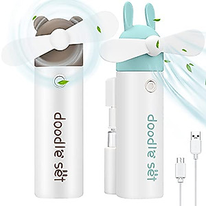 2 Pieces Handheld Misting Fan Portable Handheld Fan Battery Operated Face Fan Portable Misting Fan USB Rechargeable Fan Handheld Fan for Outdoors 6 Hours Continuous Work (Bear Style)