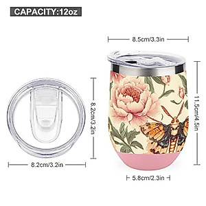 Death's Head Hawk Moth Insulated Tumbler with Lid Stainless Steel Coffee Mug Cute Wine Tea Water Cup Pink-style