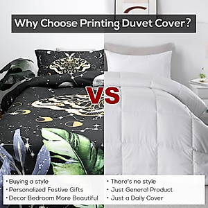 Zhh Duvet Cover Queen Bedding 3 of Set - Mushroom Butterfly Quilt Cover with 4 Corner Belts, Soft Breathable, Black