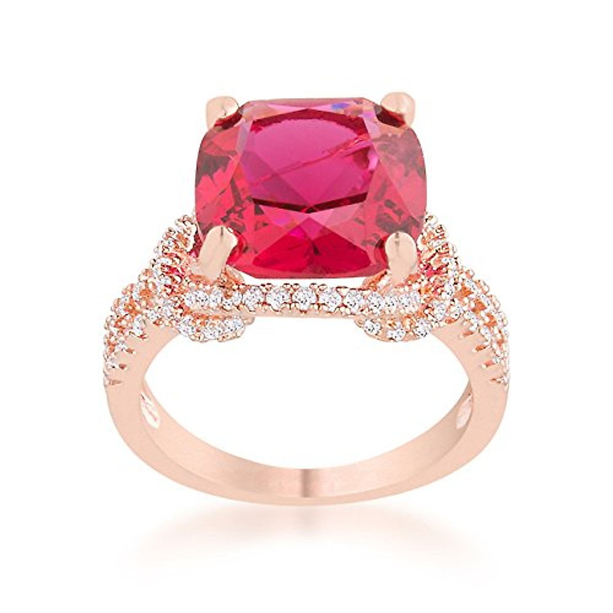 6.2ct Ruby CZ Rose Gold Plated Classic Cocktail Ring Ring Size 10
