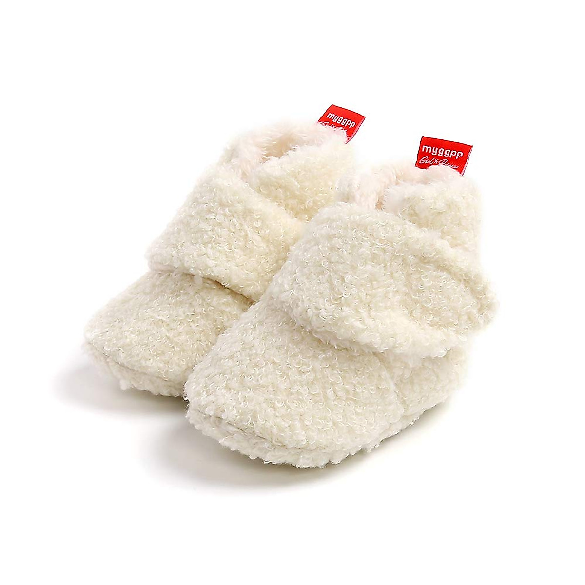 Ohwawadi Infant Baby Boys Girls Slippers Booties Soft Sole Baby Sock Shoes Newborn Crib Shoes First Walkers Warm Footwear White 0-6 Months