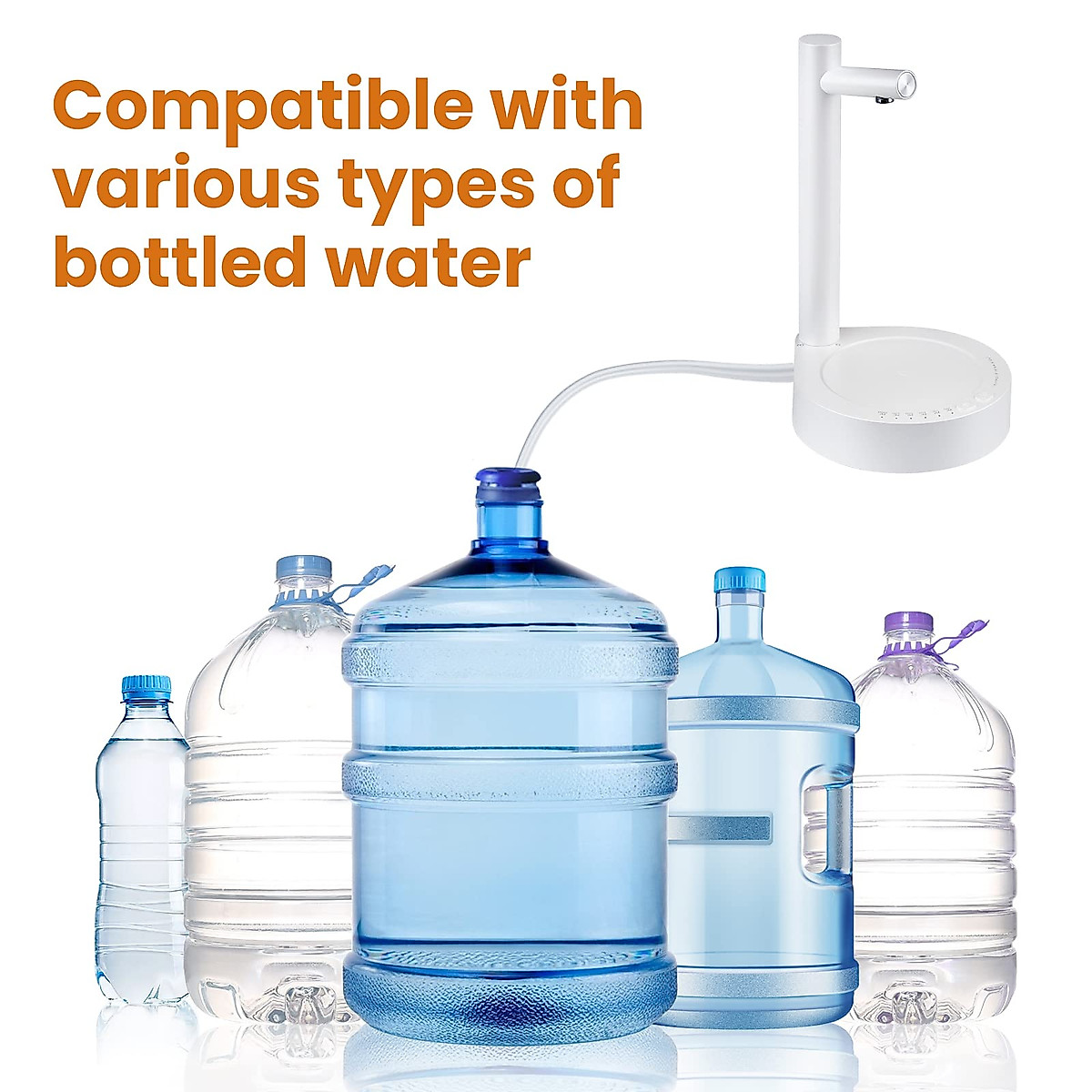 Harava Water Dispenser for 5 Gallon Bottle Automatic: Electric Bedside Dispensers Countertop - Rechargeable Portable Desktop Jug Pump Bedroom Drinking Tabletop Smart Dispenser,White