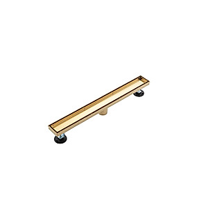 24 inch Linear Shower Drain with Removable Square Hole Panel by Using Brushed 304 Stainless Steel Process, Linear Drain Equipped with Adjustable Feet and Hair Strainer(Brushed Gold Color)