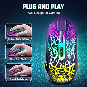 BENGOO Gaming Mouse Wired, USB Optical Computer Mice with RGB Backlit, 4 Adjustable DPI Up to 3600, Ergonomic Gamer Laptop PC Mouse with 6 Programmable Buttons for Windows 7/8/10/XP Vista Linux -Black