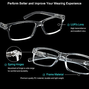 LUR READING GLASSES 6 Pack Spring Hinge Comfort Plastic Readers (Clear)