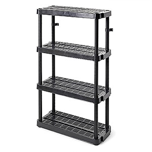 Gracious Living 4 Shelf Adjustable Height Medium Duty Storage Unit 14 x 32 x 54.5" Organizer for Home, Garage, Basement, & Laundry, Black (2 Pack)