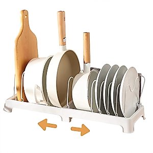 CHIOGHBN Pan and Pot Organizer Rack, Expandable Pans and Pots Organizer for Cabinet, 9 Adjustable Compartments Lid Pots and Pans Organizer, Bakeware Organizer for Cabinet for Kitchen Storage
