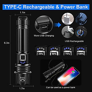 Poslani Flashlights LED High Lumens Rechargeable,Brightest 950000 lumens Flash Light, High Power Tactical Flashlight,Handheld Waterproof Flashlights for Emergency Camping Gift