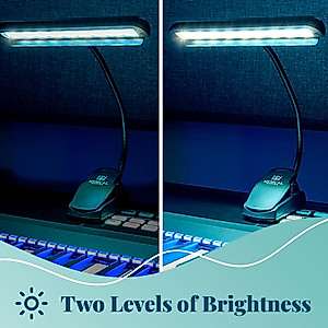 Music Stand Light - Book Light for Reading in Bed – Clip on Portable LED Light - Reading Light - Clamp Light for Violin, Piano, DJ, Desk & More – USB, AA battery operated (Batteries Not Included)