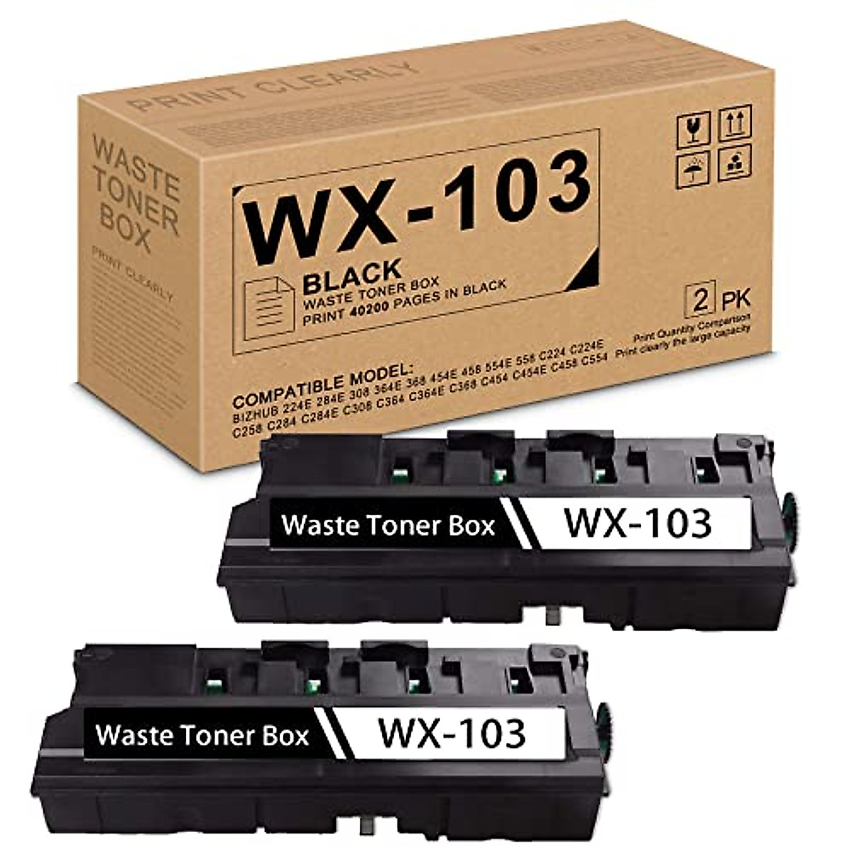 ARGINK WX103 Compatible WX-103 (A4NNWY1) WX103 Waste Toner Box Replacement for Konica Minolta bizhub 224e 284e 308 364e 368 454e 458 554e 558 C224 C224e Printer, (2 Pack, Black)