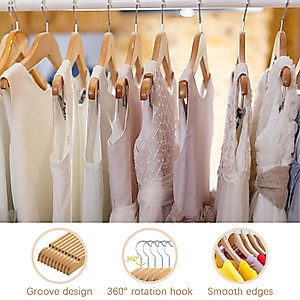 Pinkunn 50 Pcs Wooden Hangers for Baby Kids Hangers Solid Wood Baby Hangers Children's Coat Hangers with Pants Bar Shoulder Notches Anti Rust Swivel Hooks 12.6 Inch (Stylish Style)