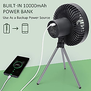 Depulat Battery Operated Fan, 10000mAH Rechargeable Portable Fan, Built-in Hanging Ring, Tripod, Camping Fans For Tents，Suitable For Home, Office, Emergency Power Outage, Shelter.