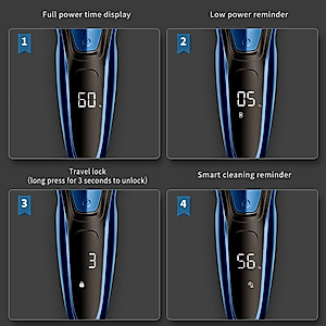Electric Razor for Men Rotary Shaver Pop-up Beard Trimmer with LCD Display and Rechargeable Cordless Waterproof Blue