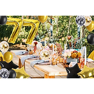 77th Birthday Decorations Black Gold for Men Women, Happy Birthday Banners Number 77 Birthday Balloons Star Foil Confetti Balloons for Him Her Mum Dads 77 Years Old Birthday(77th)